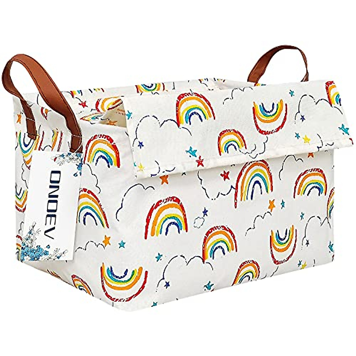 ONOEV Rectangular Fabric basket with cover and handle, decorative basket and closet storage box for clothes, books and sundries（rainbow with lid）, 14.9x10.2x9.05 Inch (Pack of 1)