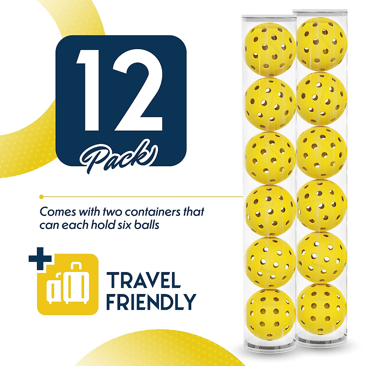 Outdoor Pickleball Balls USAPA Approved 6, 12 & 48 Packs Professional for Sanctioned Tournament Play 40 Holes & Specifically Designed for Outdoor Courts (12 Pack, Yellow)