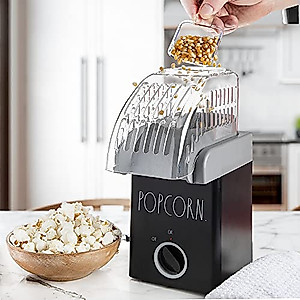 Hot Air Popcorn Making Machine, One Touch Easy to Use Fast Popping Popcorn Maker, Movie Theater Style Popcorn, 2 oz Capacity, With Removable Cover, Labeled "POPCORN" by Rae Dunn (Black)