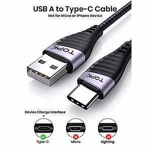 TOPK USB C Cable, [2-Pack, 6ft] 3A Fast Charging USB A to Type C Charging Cable Premium Nylon USB Cable Compatible with Samsung Galaxy S10 S10+ S20 S9 S8 and Other USB C Charger