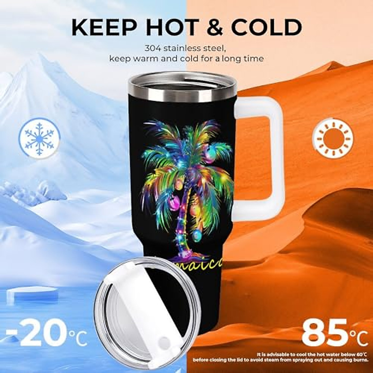 Christmas Palm Tree Light Jamaica 40OZ Tumbler Stainless Steel Travel Mug Water Bottle Car Cup Tea Cups with Lid White-style