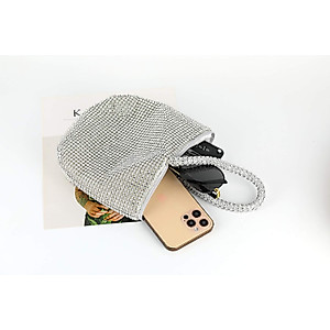 Vgift Rhinestone Purse, Women Sparkle Bling Wristlet Clutch Evening Bag for Prom Party Night Out, Silver