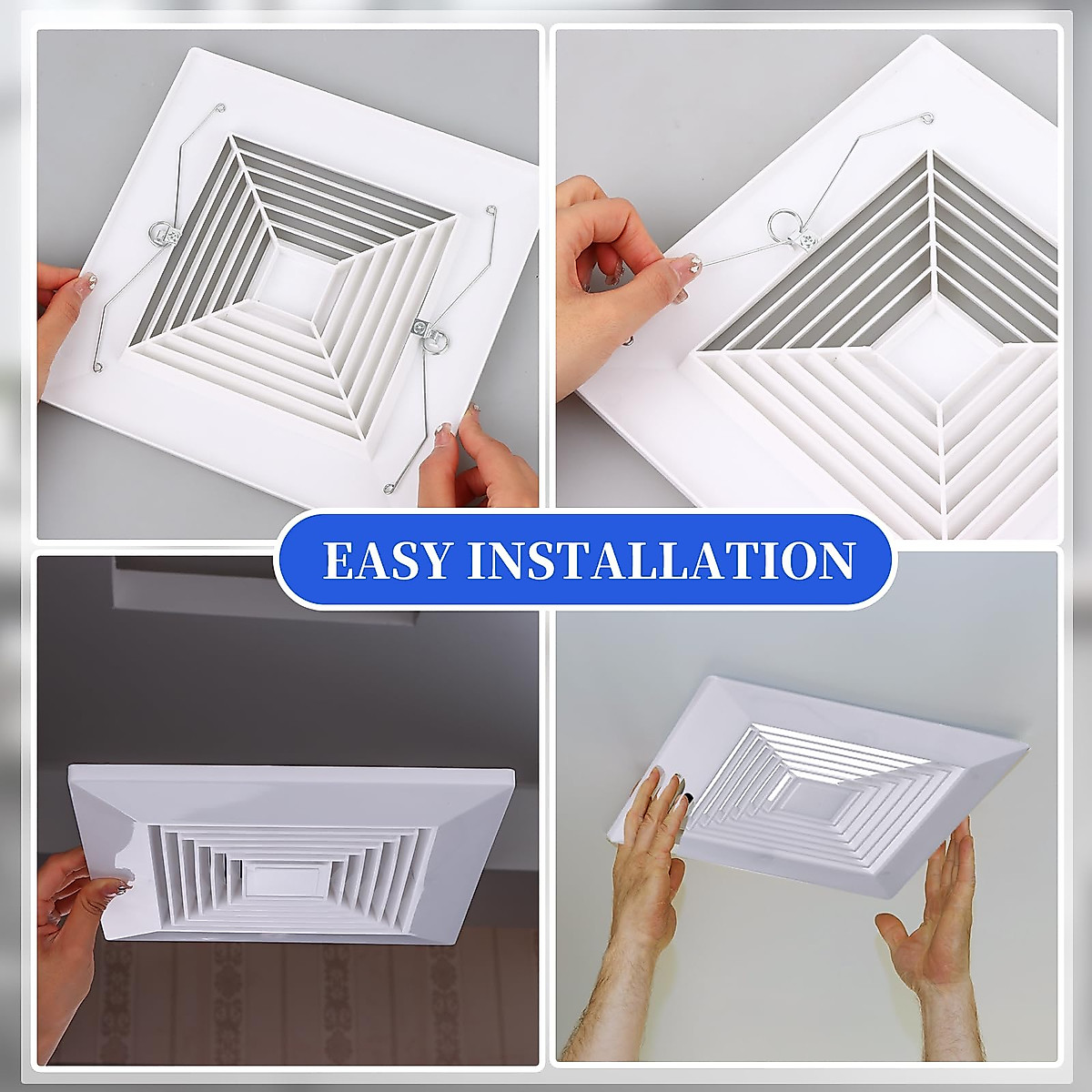 Mkhaslri 4 Pcs Exhaust Bathroom Ceiling Fan 9 x 9 Inch Grille with Springs Plastic Replacement Vent Cover Wall Mount Bathroom Fan Cover Replacement Parts for Square Ceiling for Ventilation Fan