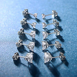 MDFUN 18K White Gold Plated Heart Shape Cut Cubic Zirconia Birthstone Stud Earring Pack of 5 Pairs (4-April-Diamond)