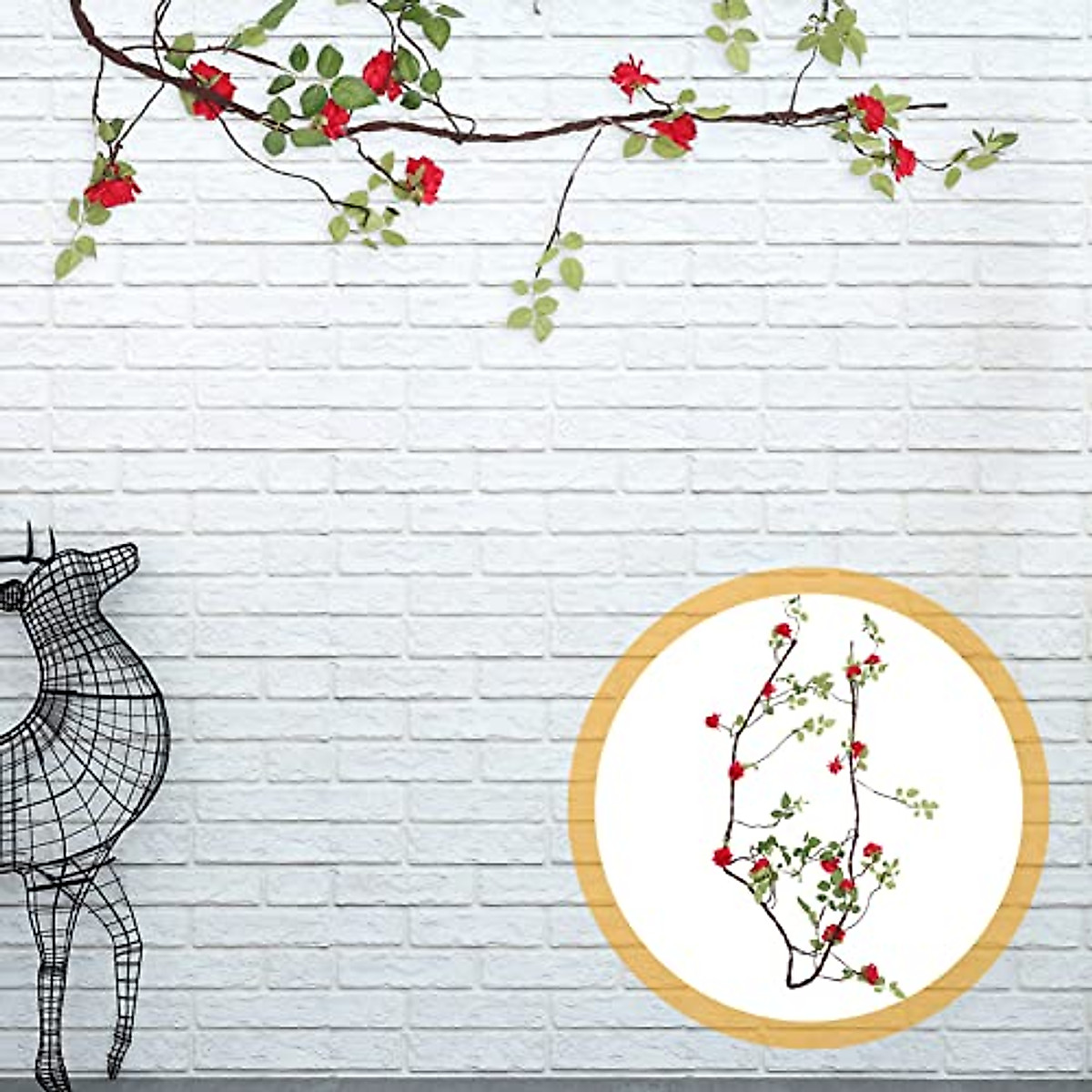 TENDYCOCO Artificial Hanging Plants Rose Vine Silk Fake Flower Greenery Wall Home Room Garden Wedding Indoor Outdoor Decorative Climbing Plants Photography Props (Red)
