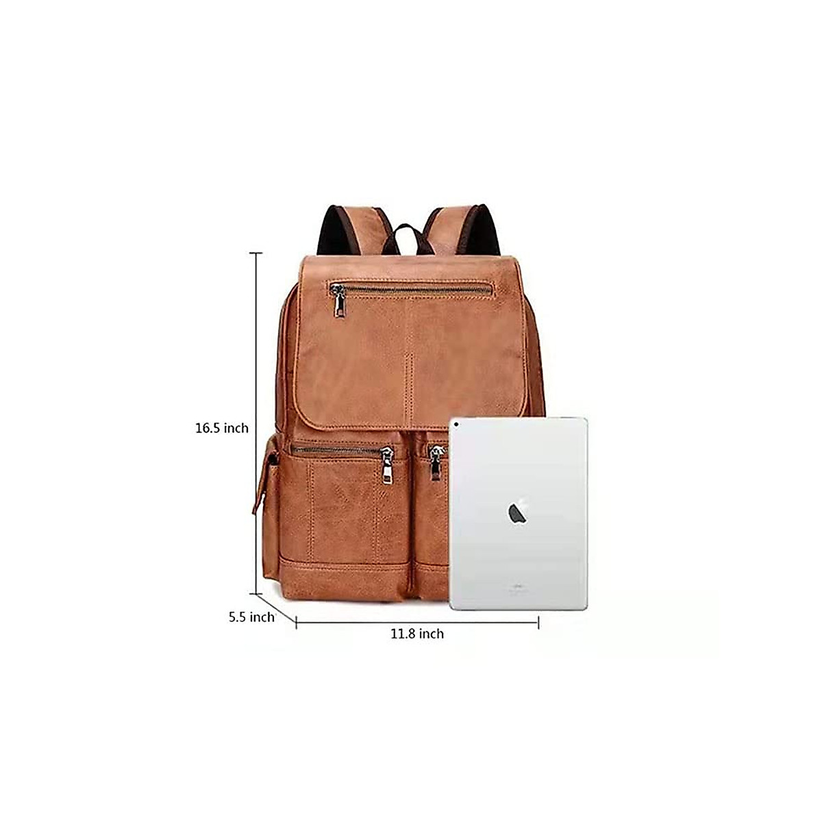 ENYIWH Men Backpack Purse Leather Vintage Multi Pockets Travel Bag Laptop Large Capacity Business Casual (Light Brown)
