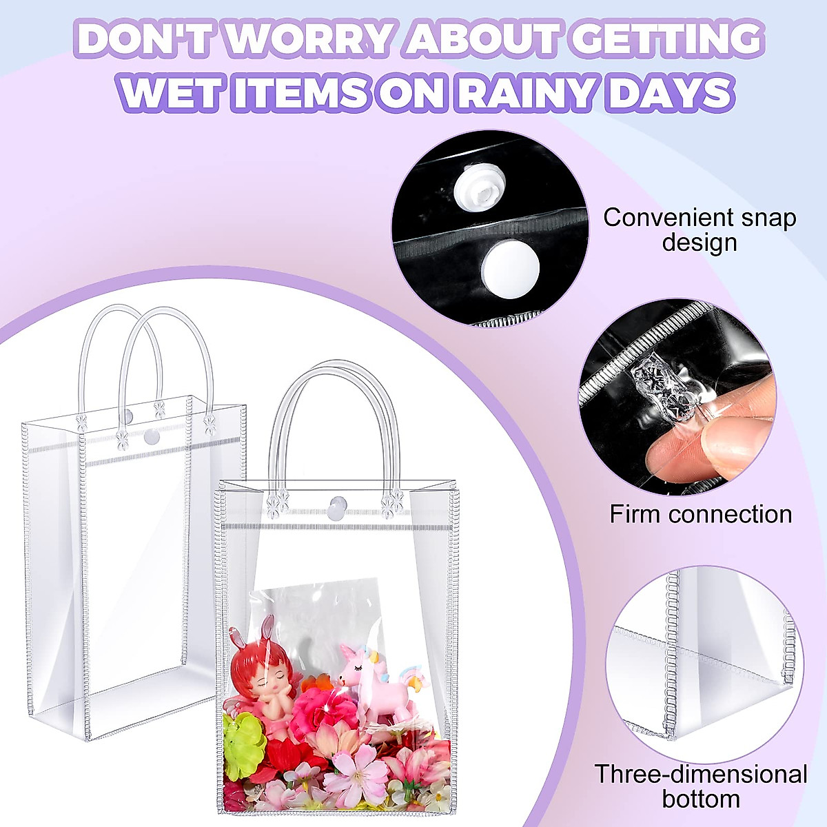 Clear PVC Gift Bags with Handles Reusable Plastic Wrap Tote Bags Transparent Shopping Bags for Christmas Party Favors Weddings Merchandise Retail Small Business, 9 x 6.7 x 2.6 Inches(100 Pieces)