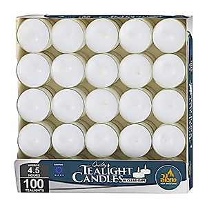 Ner Mitzvah Tea Light Candles - 100 Bulk Pack - White Unscented Tealight Candles in Clear Cup - Long Burning - 4.5 Hour