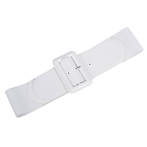 Hanna Nikole Women's Elastic Vintage Belt Stretchy Retro Wide Waist Cinch Belt White Size L