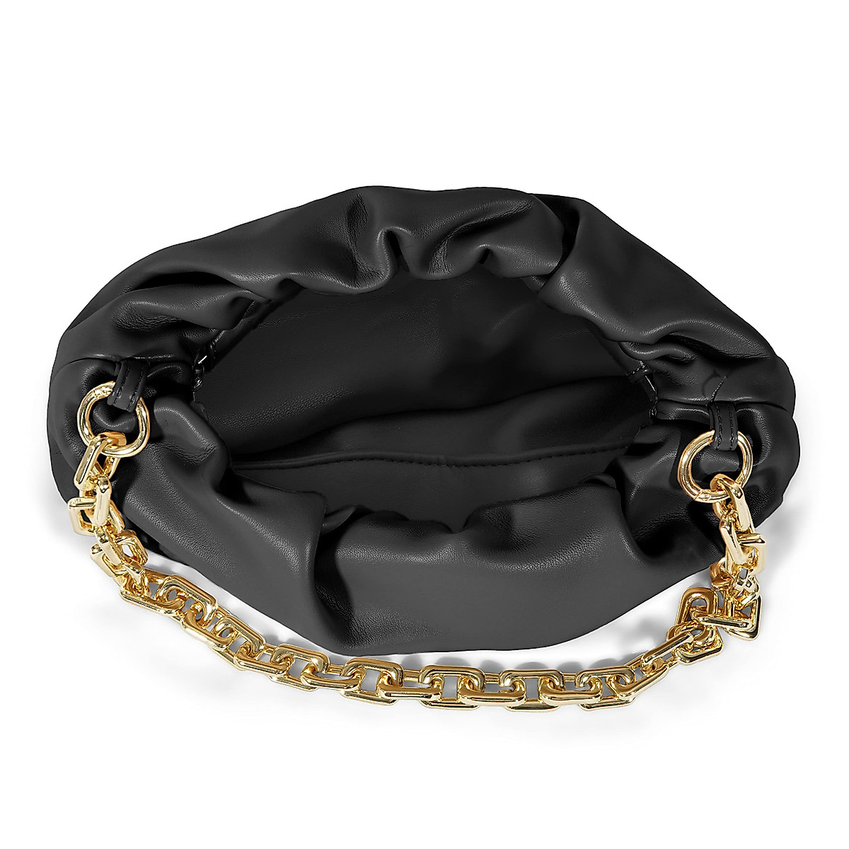 Women's Chain Link Cloud Clutch Bag | Dumpling-Shaped Pouch Purse Handbag | Ruched Chunky Chain Link Shoulder Handbags (Medium, Black)