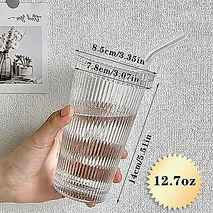 YAHUIPEIUS Glass Tumbler Stripe Glass Cup Coffee Cup With Lid and Straw Drinking Glasses for Water,Iced Coffee,Milk,Tea,Juice (A-Stripe)