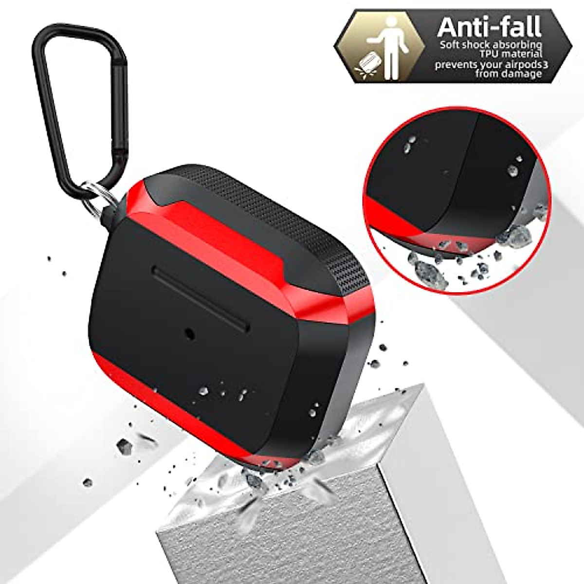 MUCOKE Compatible with AirPods 3 Case 2021, Aluminum Alloy and Shockproof TPU Protective Cover, Compatible with AirPods 3rd Generation Case, with Keychain (Red Black)