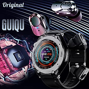 GUIQU Smart Watch with Earbuds, 6D Sound Effects, 1.3" HD Touch Screen, IP67 Waterproof, Sports Watch for Built-in GPS, Adventure Tactical Watch Compatible Android Phones and iOS
