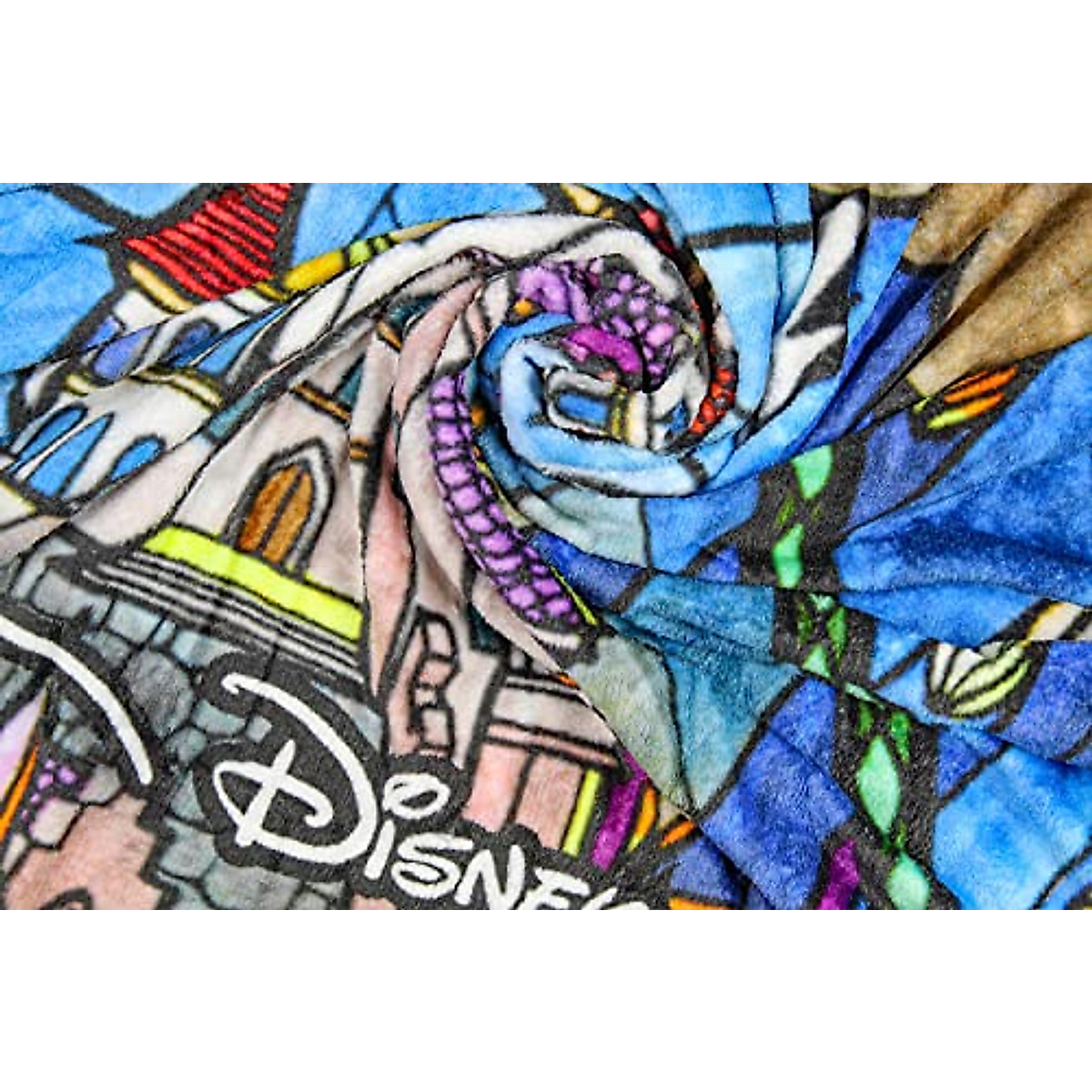 Disney Beauty and The Beast Stained Glass Enchanted Castle Plush Throw Blanket 46' x 60'