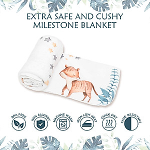 Baby Monthly Milestone Blanket Boy Safari Jungle Animals Personalized Growth Mat Super Soft Photo Blankets