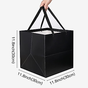 Yerpkefey 11.8" Large Gift Bag，Square Reusable Gift Bags Large for Birthday Wedding Christmas Presents Doll (Black)