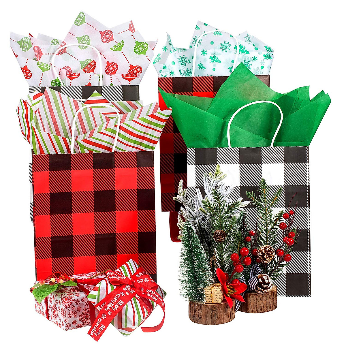 Whaline 120 Sheets Christmas Tissue Paper, Assorted Design Gift Wrapping Paper for Christmas Gift Boxes, Xmas Gift Wrapping Bags and Wine Bottles