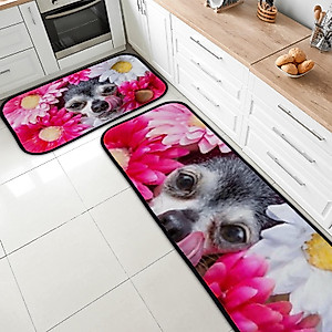 Vantaso Kitchen Floor Mat Rug Anti-Fatigue Cute Chihuahua Dog Set of 2 Cushioned Non-Slip Comfort Runner Rugs