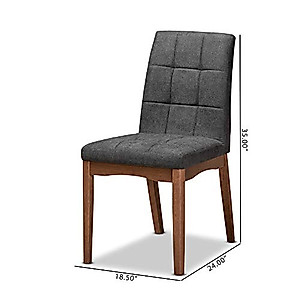 Baxton Studio Tara Dining Chair Set Transitional Dark Grey Fabric Upholstered and Walnut Brown Finished Wood 2-Piece Dining Chair Set