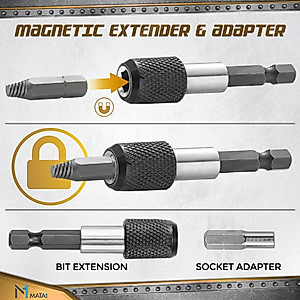 22 pc Screw Extractor Set for Stripped, Broken, Damaged Screws - Remover Kit w/Drill Bits Extractors, Bit Extension & Socket Adapter by Mata1