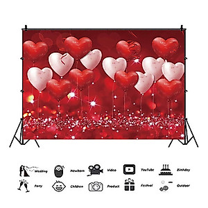 Red Hearts Balloons Love Valentine's Day Theme Photography Backdrops 7x5ft Wedding Anniversary Wedding Bridal Shower Mother's Day Photo Background Couple Studio Portrait Pictures Shoot Props Vinyl