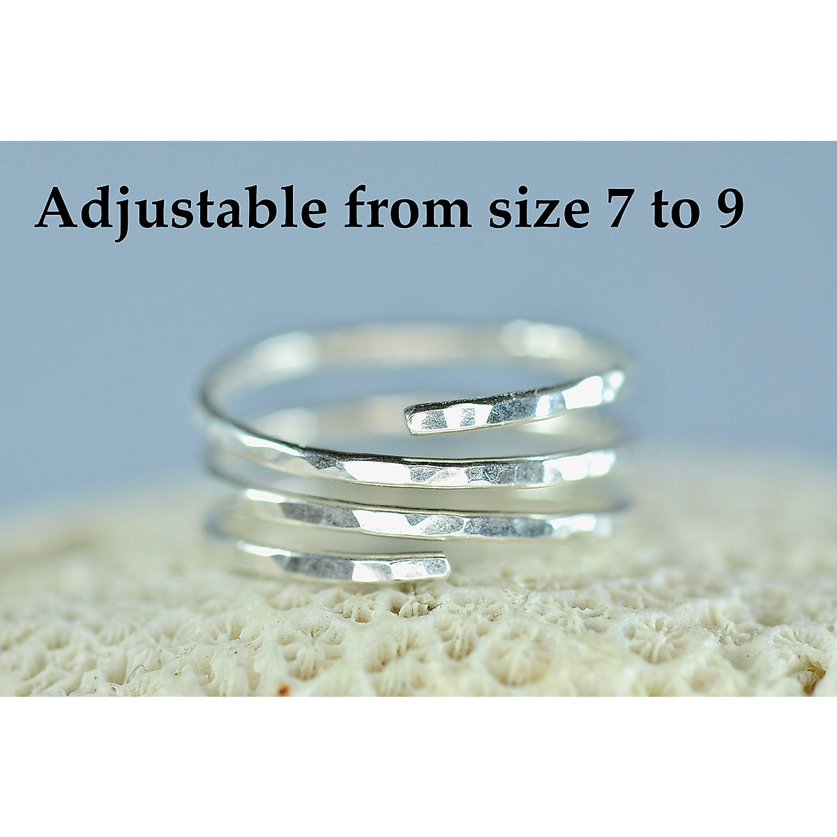 Sterling Silver adjustable wire wrap coil ring, USA Handmade, thumb ring, pregnancy ring, weight loss ring - Mu-Yin Jewelry