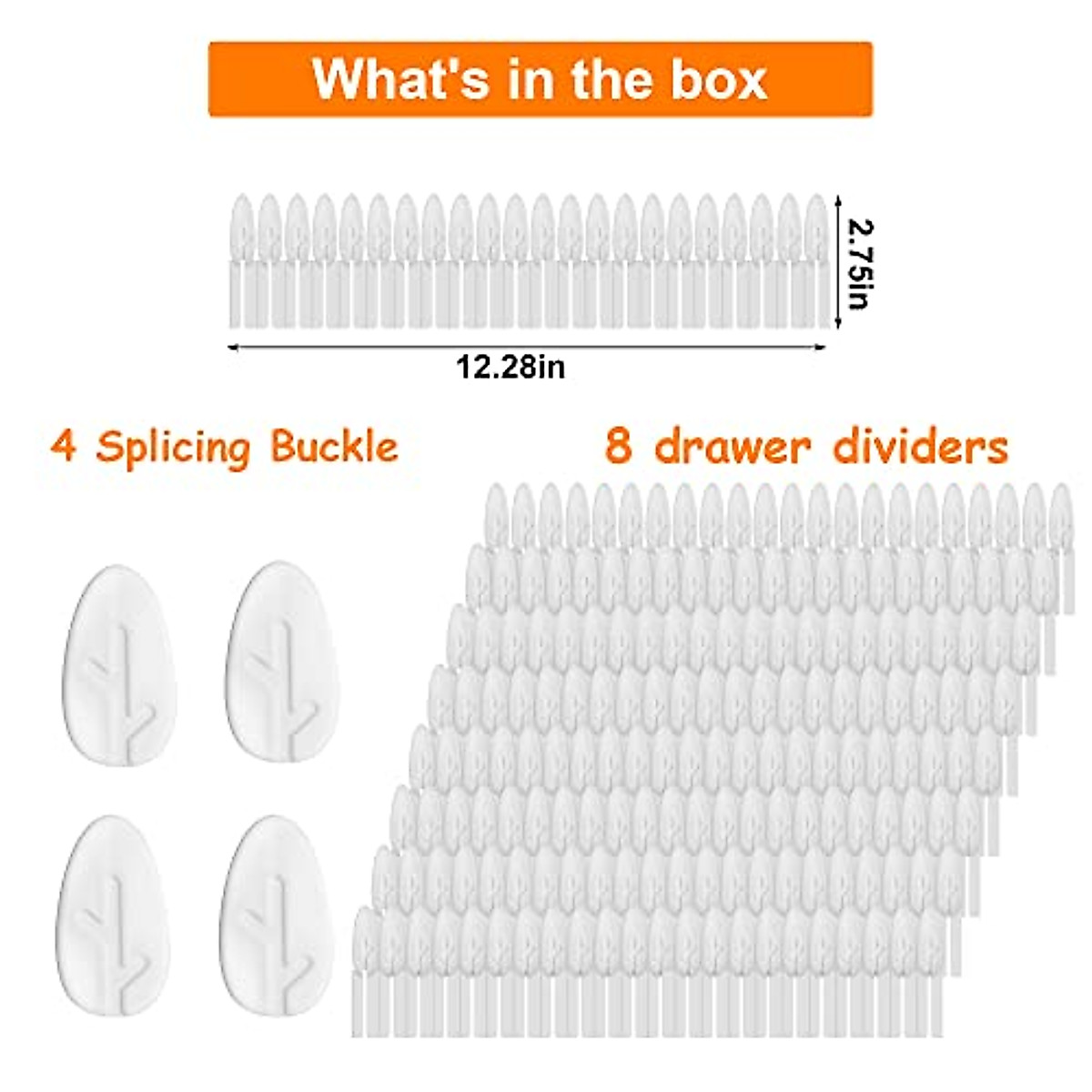 Spoilu 8Pcs Drawer Dividers, Adjustable Drawer Dividers, Sock Organizers for Dresser Drawers, Can Be Cut and Spliced Drawer Dividers, Free 4 Splicing Buckle