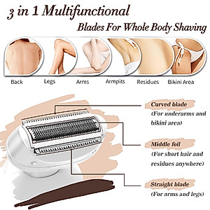 Electric Shaver for Women Electric Razor for Womens Bikini Legs Underarm Public Hairs Rechargeable Trimmer with Detachable Head Cordless Wet Dry Use