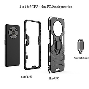 Compatible with Honor X9 Case Kickstand with Tempered Glass Screen Protector [2 Pieces], Hybrid Heavy Duty Armor Dual Layer Anti-Scratch Phone Case Cover, Blue