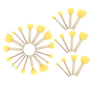 Drawing Sponge 28pcs Head Paint Brushes Painting Supplies for Round Sponge Foam Brush Set DIY Painting Tools Paint Cup Wooden Yellow Practical Brush Coloring Brush Round