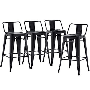 Yongqiang 26 inch Metal Barstools Set of 4 Indoor Outdoor Bar Stools with Back Kitchen Dining Counter Stools Bar Chairs Matte Black