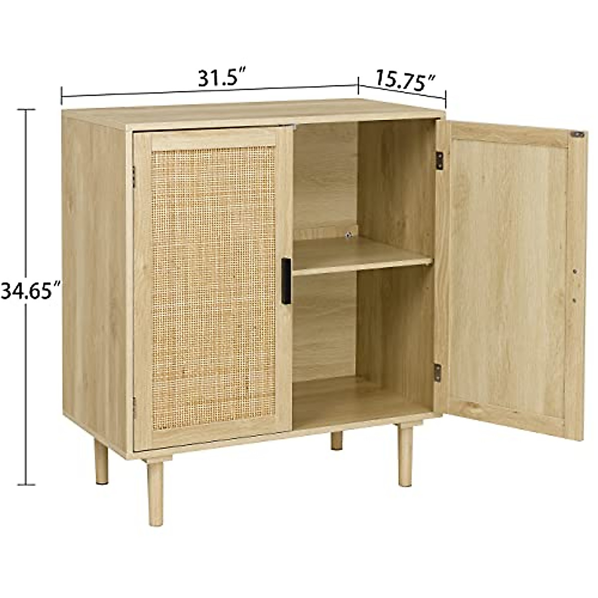 Finnhomy Sideboard Buffet Cabinet, Kitchen Storage Cabinet with Rattan Decorated Doors, Liquor Cabinet, Dining Room, Hallway, Cupboard Console Table, Accent Cabinet, 31.5X 15.8X 34.6 Inches, Natural