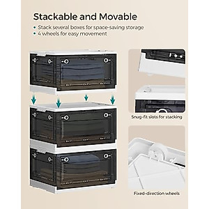 SONGMICS Plastic Storage Bins with Lids, 11.6 Gal. (46.4 Qt.) Stackable Closet Organizer, 5 Doors, Pack of 3, Storage Cabinet, Office Organization, Foldable, Cloud White and Slate Gray URPB044W03