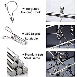 Stainless Steel Sock Drying Rack with 36 Clips, Swivel Hook Wind-Proof Clothes Hanger Rack for Sock, Bras, Underwear, Laundry Accessories