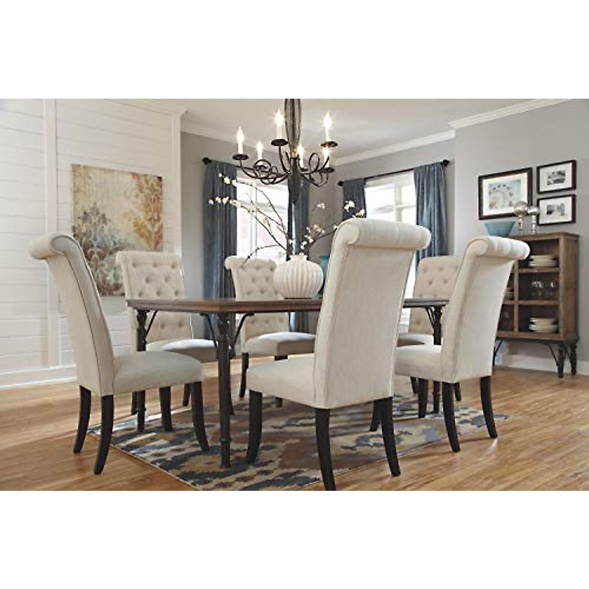 Signature Design by Ashley Tripton Classic Tufted Upholstered Armless Dining Chair, 2 Count, Beige