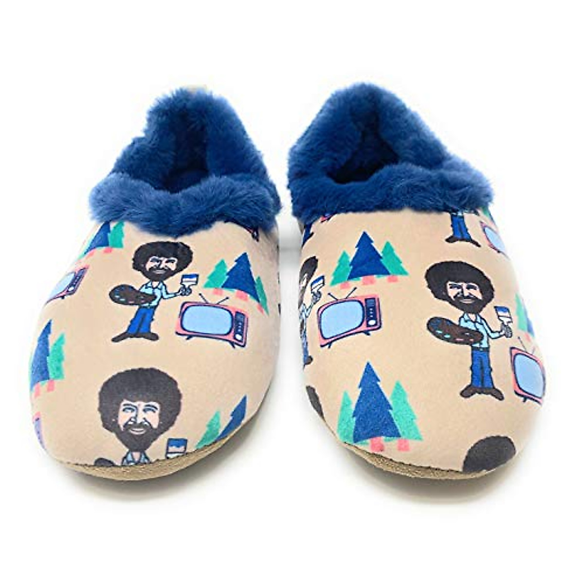 JYinstyle Women's Fuzzy Plush Non-Slip Slippers Cozy House Slippers Bob Ross Clolor Indoor 9-10 size Shoes