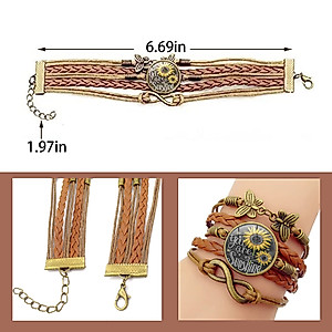FUNDI 2 PCS Sunflower Bracelet PU Leather Sunflower Gifts Bracelets Jewelry for Women, Friendship Sunflower Butterfly Bracelet Vintage Infinity Symbol Butterfly Bracelet for Woman Valentine's Day
