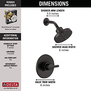 Delta Faucet Nicoli 14 Series Single-Handle Shower Faucet, Shower Trim Kit with 5-Spray H2Okinetic Shower Head, Matte Black 142749-BL (Shower Valve Included)