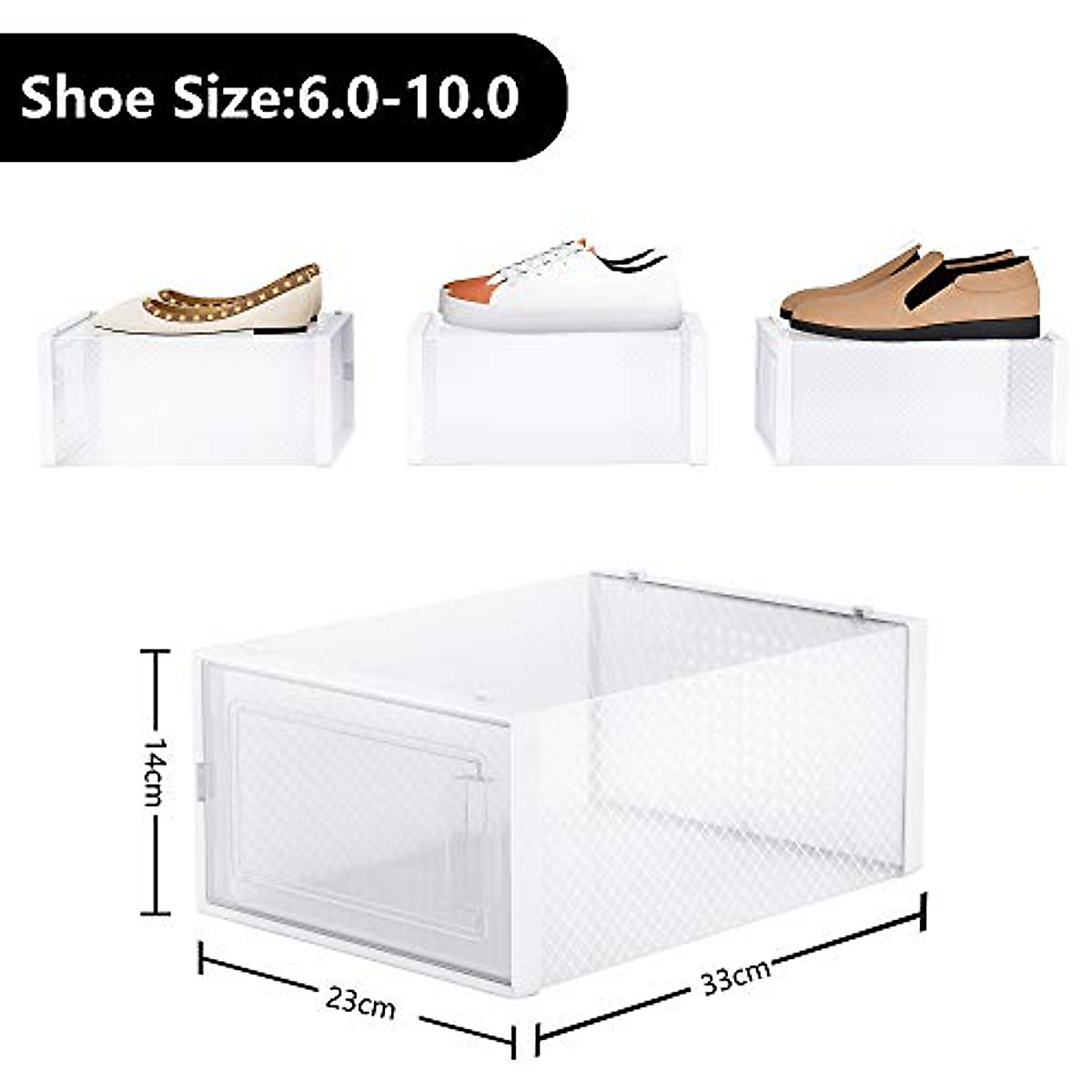 Baram Shoe Storage Shoe Organizer for Closet Clear Storage Plastic Bins with Interlocking Side Door Open |Stackable &Collapsible Shoe Cubby for Men & Women Shoes, Sneaker| Set of 12 pack Medium Size
