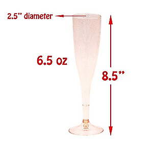 Homy Feel Rose Gold Glitter Plastic Rose Gold Wine Glasses 30 Pack,6.5 OZ Champagne Flutes Disposable for Valentine's Day,Plastic Champagne Flutes,Mimosa Bar Glasses,Valentine's day Supplies
