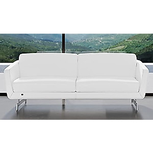 Zuri Furniture Modern Armondo Sofa in Two Tone White Microfiber Leather and Grey Accent
