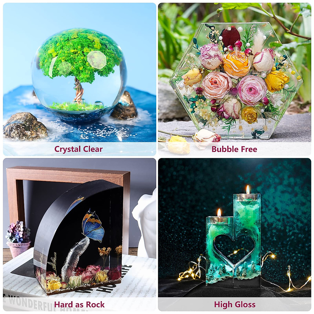 LET'S RESIN 80oz Crystal Clear Casting Resin Kit,Bubbles Free Epoxy Resin Supplies,Craft Clear Resin for Tumblers,Molds,Jewelry,Resin and Hardener with 6 Mica Powders,Large Silicone Cup