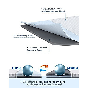 Avenco California King Size Memory Foam Bed Mattress 3 Inch, Gel-Infused Cal King Cooling Pad with Removable Cover, CertiPUR-US Certified, White (T4FM05)