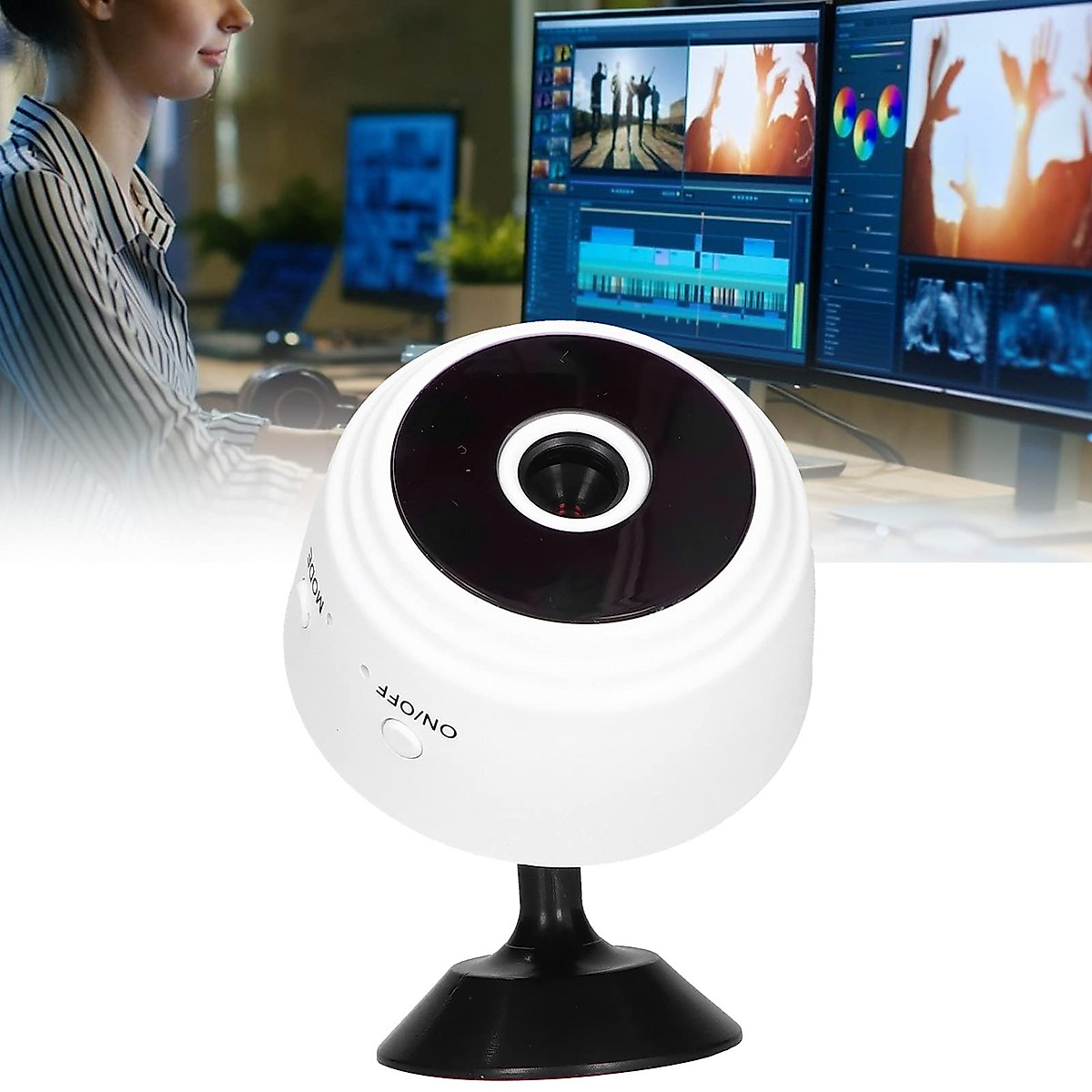 01 Webcam, Infrared Night Vision HD 1080P Video Rechargeable Battery Web Camera for TV Box for Desktop for Notebook(White)