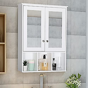 VEIKOUS Bathroom Cabinet Wall Mounted, Large Medicine Cabinets, 30.4'' Tall Medicine Cabinet for Bathroom w/Dual Mirror Doors & Adjustable Shelves, White