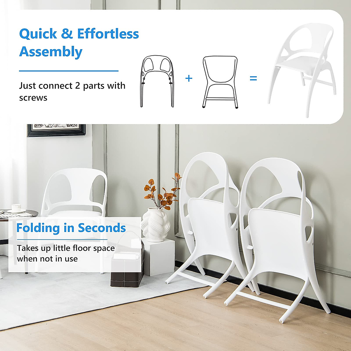 Giantex Folding Dining Chairs Set of 2, Outdoor Plastic Dining Chairs with Armrest and High Backrest, 330 LBS Modern Dining Chairs for Dining Room Kitchen, White