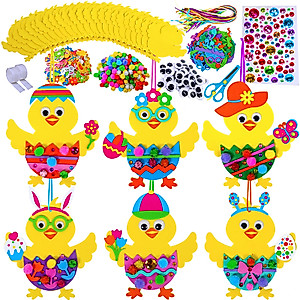 Winlyn 24 Sets Easter Decorations DIY 3D Chick Hatching from Egg Ornaments Easter Craft Kits Foam Easter Stickers Pom-poms Googly Eyes for Kids Party Favors Spring Classroom Activity Art Project