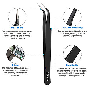 10 PCS Precision Tweezers Set, Premium Craft Tweezers Kit, Stainless Steel Electronic ESD Tweezers, Anti-static Industrial Soldering Tweezers, with Tweezer Storage Bag