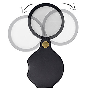 6X Mini Pocket Magnifying Glass Folding Pocket Magnifier Loupe with Rotating Protective Holster Leather Pouch for Reading,Science Class,Hobby (Black), 60mm/2.4"