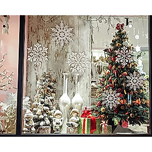6pcs Large White Snowflakes Ornaments 12” Big Plastic Glitter Snowflake for Winter Indoor Outdoor Christmas Tree Window Room Decorations Giant Craft Snowflakes